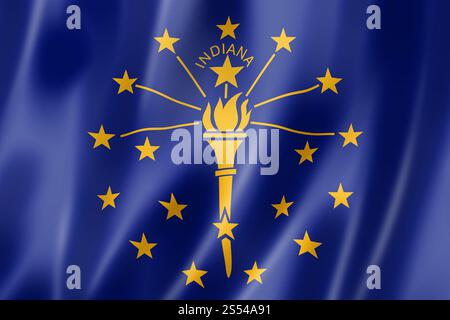Indiana flag, united states waving banner collection. 3D illustration ...