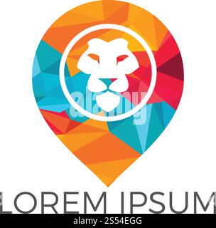 Lion and map pointer logo design. Lion locator logo design. Animal ...