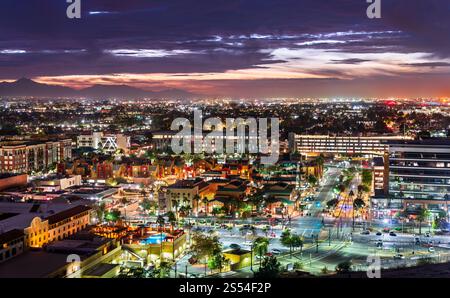Aerial view of Downtown Tempe skyline at sunset near Phoenix, Arizona ...