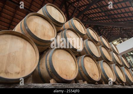 the Rum Factory in Porto da Cruz on the coast at east Madeira on the ...