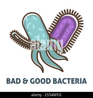 Good and bad bacteria poster with healthcare and treatment symbols flat ...