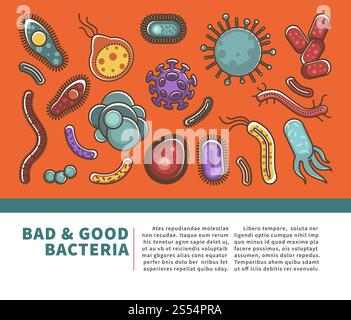 Good and bad bacteria poster with healthcare and treatment symbols flat ...