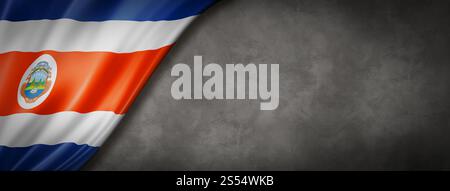 Costa Rica flag on concrete wall. Horizontal panoramic banner. 3D ...