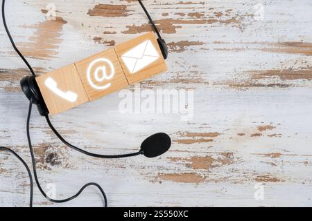 Wood sphere symbol telephone, mail, address and mobile phone. Website ...