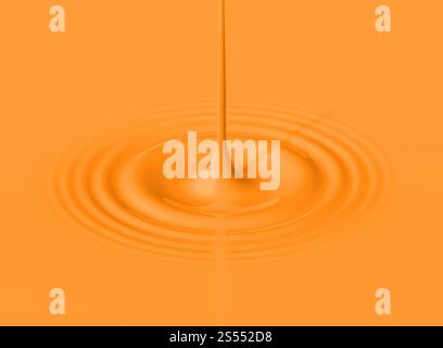 Drop of orange milkshake splashing and making ripple. 3D illustration ...
