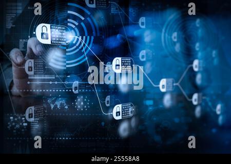 Blockchain Technology Concept With Diagram Of Chain And Encrypted