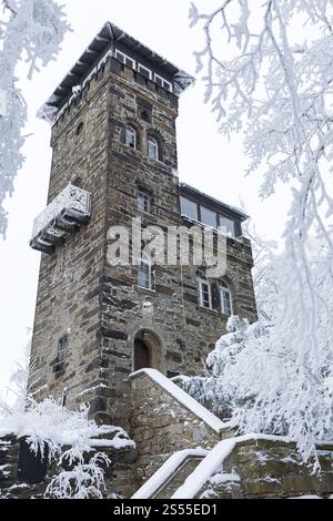 Czorneboh mountain tower in germany saxony during winter season snow ...