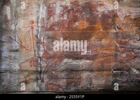 Aboriginal rock art, hunting scene, Kadadu National Park, Ubirr, or ...