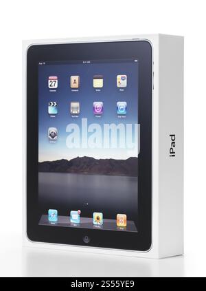 Apple iPad product packaging. Isolated box with clipping path on white ...