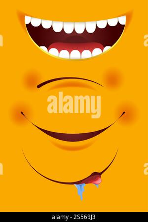 Smile constructor of cartoon yellow round smiley emoticon emoji. Vector ...