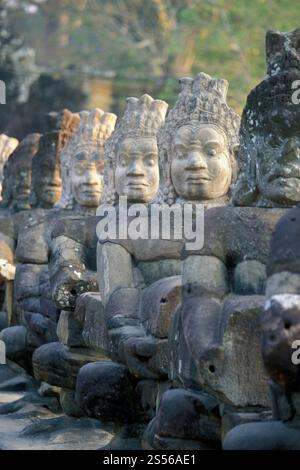 The Bridge of the south gate to the Angkor Tom city in the Temple City ...
