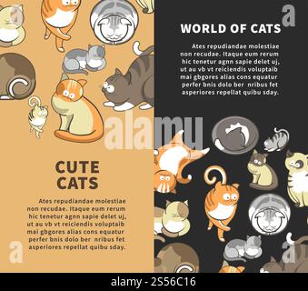 Cute cats promotional poster with fluffy breeds set. Adorable animals ...