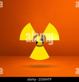Radioactive symbol isolated on a orange studio background. 3D ...