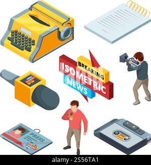 Video news and journalistic. Isometric pictures set of blogging and ...