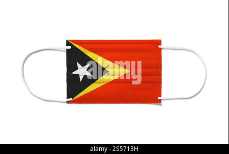 Flag of East Timor on a disposable surgical mask. White background ...