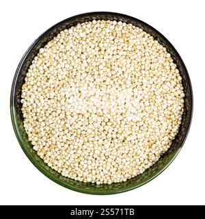 Raw quinoa in bowl isolated on white background, top view, Healthy diet ...