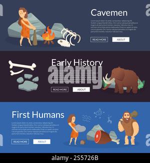 Banner and poster vector cartoon cavemen background with place for text ...