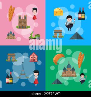 Vector cartoon France sights and objects on France contour map concept ...