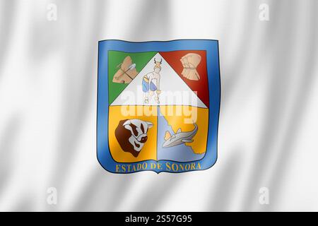 Sonora state flag, Mexico waving banner collection. 3D illustration ...