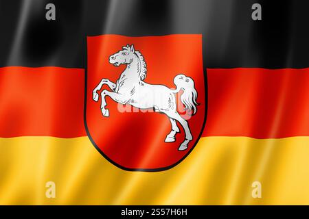 Lower Saxony state flag, Germany waving banner collection. 3D ...