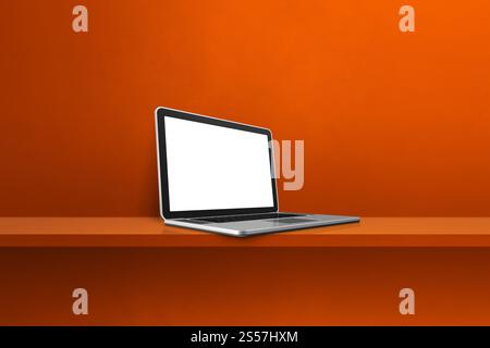 Laptop computer on orange shelf background banner Stock Photo - Alamy