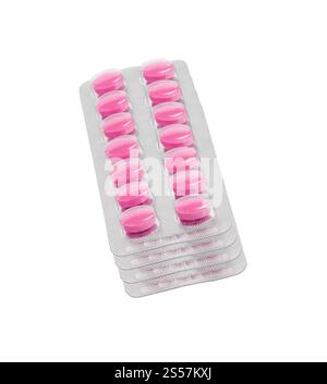 Pink tablet pills in blister , isolated on white background Stock Photo ...