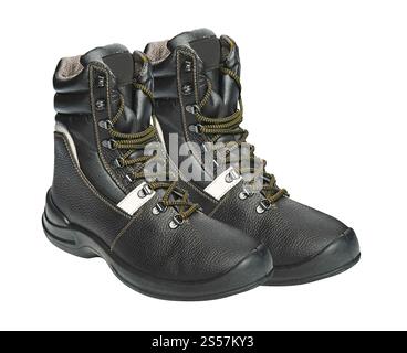 Pair of leather protective boots on fluted metal sheet Stock Photo - Alamy