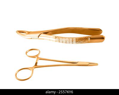 surgical instruments on white isolated background. top view Stock Photo ...