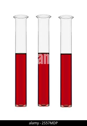 three test-tubes with red liquid isolated on white background. three ...
