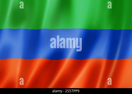 Dagestan state - Republic - flag, Russia waving banner collection. 3D ...
