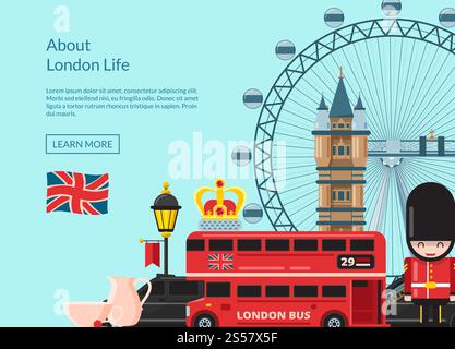 London background. Vector cartoon London sights illustration Stock ...