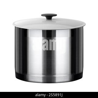 Open stainless steel cooking pot isolated on white with clipping path ...