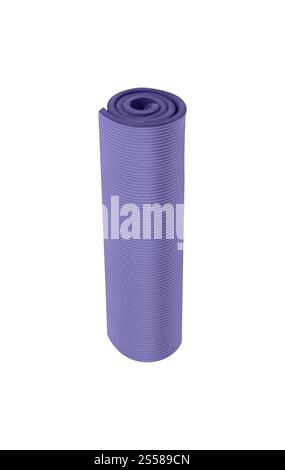 roll of yoga mat on the wooden floor, doing exercise in the gym, sport ...