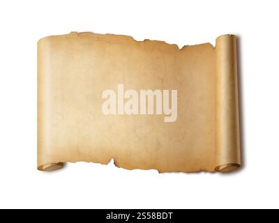 Old mediaeval paper sheet. Horizontal parchment scroll isolated on ...