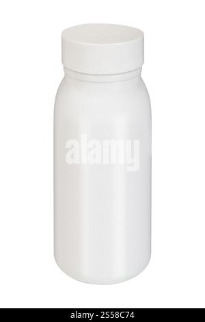 medicine white tablets and medicine bottle isolated on blue background ...