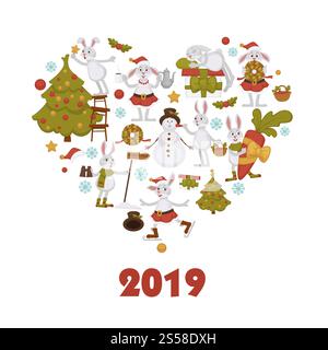 Rabbit character decorating pine tree for xmas Stock Vector Image & Art ...