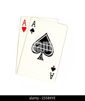 Poker hand with pair of aces isolated on black background Stock Photo ...