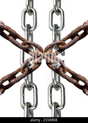 old and new chains isolated on white background Stock Photo - Alamy