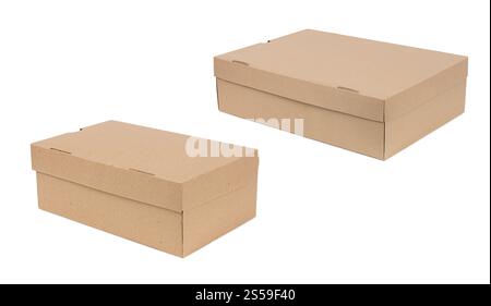 Closed shipping two cardboard boxes isolated on white background ...