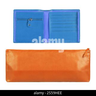 New Orange Leather Wallet on white background Stock Photo - Alamy