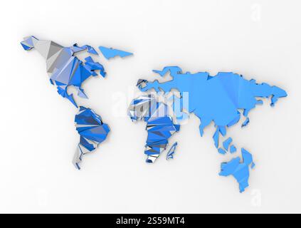 low polygon 3d world map on white background Stock Photo - Alamy