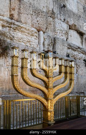 The official, golden Hanukkah menorah of the Western Wall in Jerusalem ...