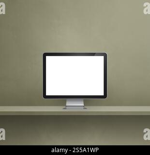 Computer pc - green wall shelf background. 3D Illustration Stock Photo ...