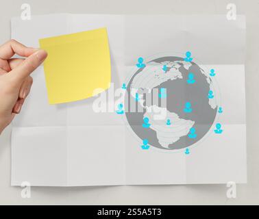 sticky note social network icon on crumpled paper background as concept ...