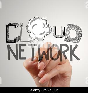 Close up of hand drawing cloud computing concept with chalk Stock Photo ...