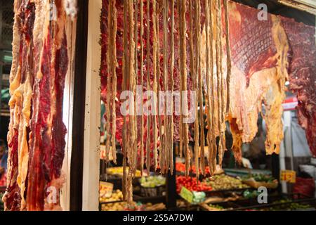 Tripe and internal organs in a butcher shop at the Abastos market in ...