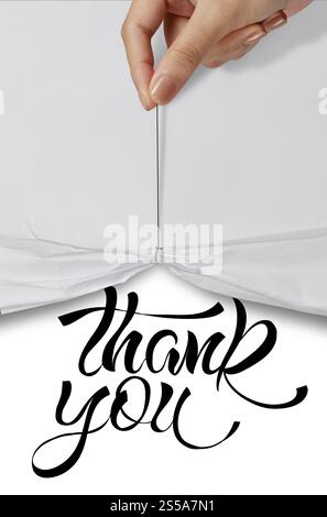 Handwriting text Thank You. Business concept replaying on something ...