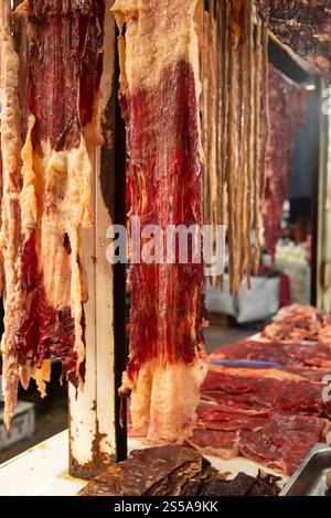 Cecina from Oaxaca. Mexican sliced cured pork or beef meat from Oaxaca ...