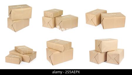Many different parcels isolated on white, set Stock Photo - Alamy