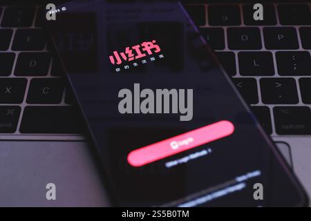 The Rednote e-commerce social networking app logo is seen on a mobile ...